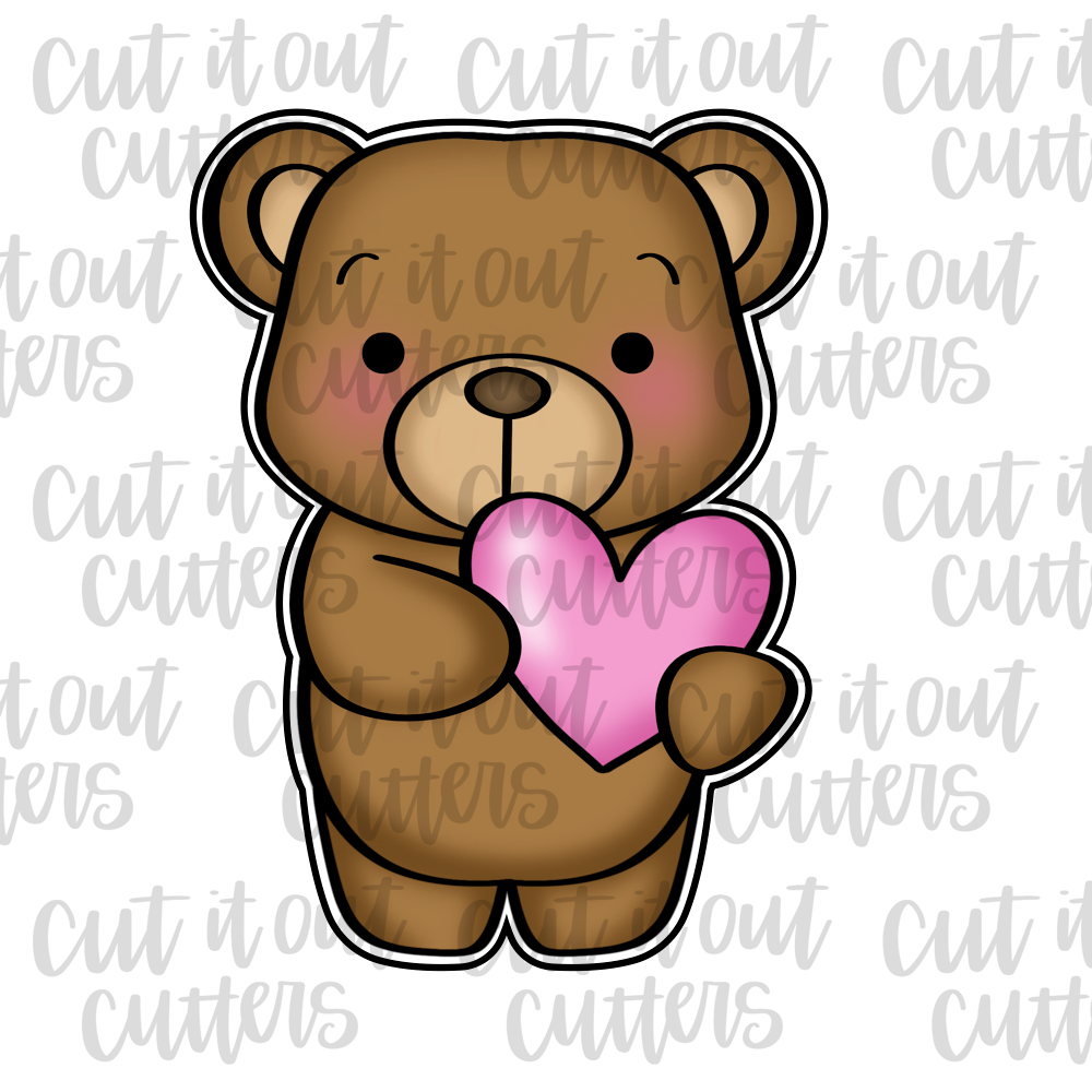 Brett the Bear Holding Heart Cookie Cutter – Cut It Out Cutters