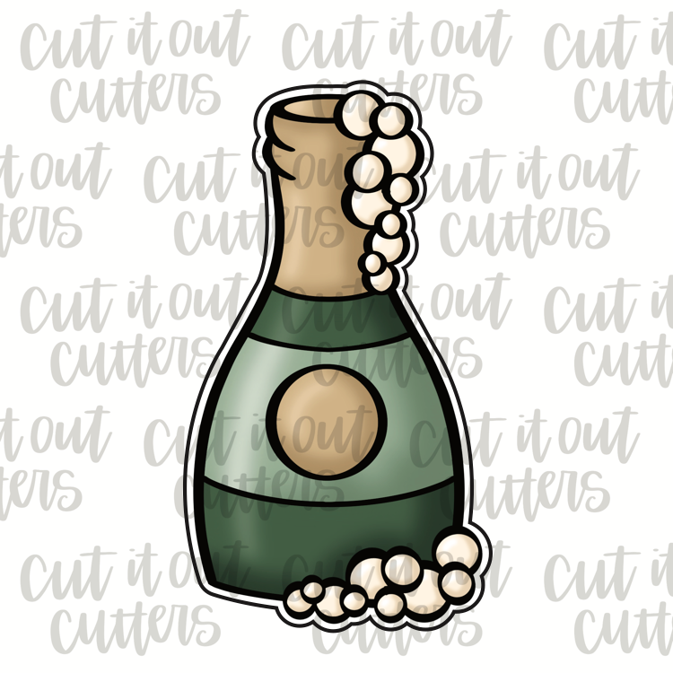 Champagne Bottle Cut Out Victorian Die Cut Greeting Card In Champagne
