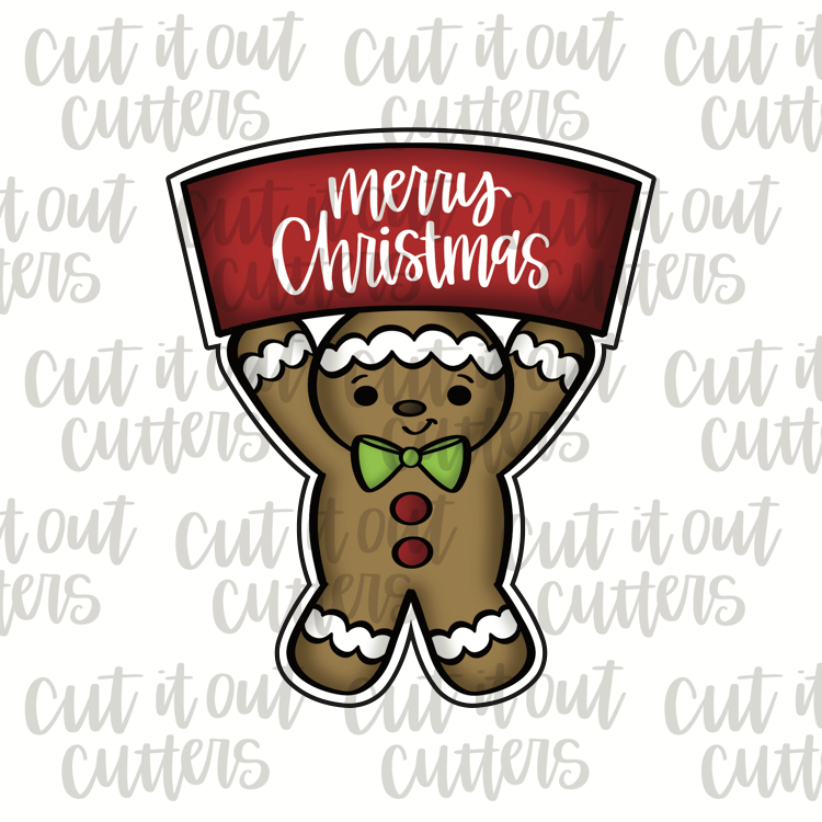 Gingy with Sign Cookie Cutter – Cut It Out Cutters