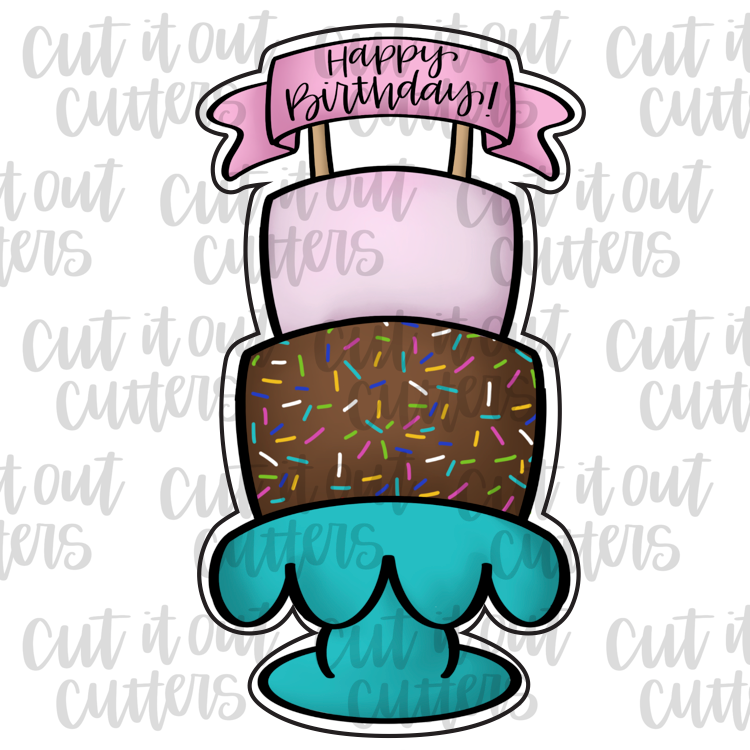 Two Tier Drip Cake with Banner Cookie Cutter – Cut It Out Cutters